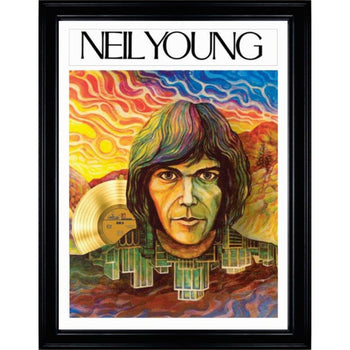 Neil Young Close-up with Gold Record - Framed Print - 30" x 39 ...