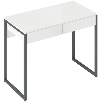 HOMCOM 39.4" High Gloss Computer Desk with 2 Drawers - White/Grey ...