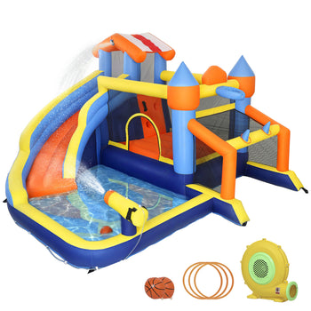Qaba Inflatable 8-in-1 Bouncy Castle for Kids with Slide, Pool (Ball ...