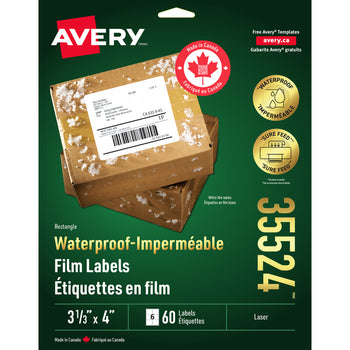 Avery 35524 Waterproof Permanent Labels for Laser Printers - 3-1/3" x 4 ...