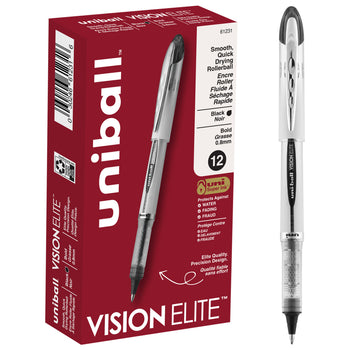 uniball Vision Elite Rollerball Pen - 0.8mm - Black - 12 Pack | staples.ca