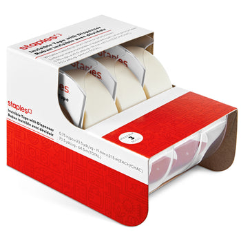 Staples Invisible Tape with Dispenser - 19 mm x 21.5 m - 3 Pack ...