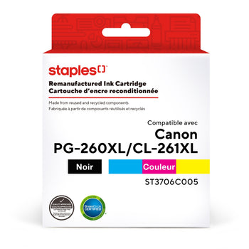 Staples Canon PG-260XL/CL-261XL Remanufactured Inkjet Cartridges - High ...