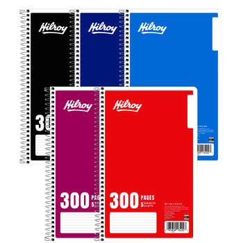 Hilroy 5-Subject Notebook with Tabs, 9-1/2" x 6", Assorted, 300 Pages ...