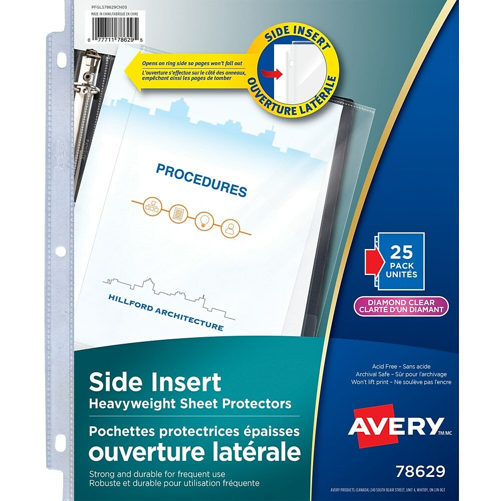 Avery Side Insert Sheet Protectors, Diamond Clear, 25 Pack, (78629 ...