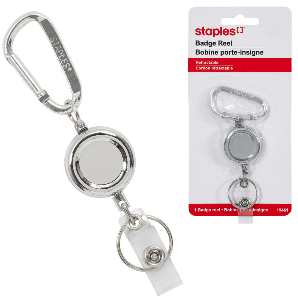 Staples Spring Clip Badge Reel - Silver - 24" Cord | staples.ca