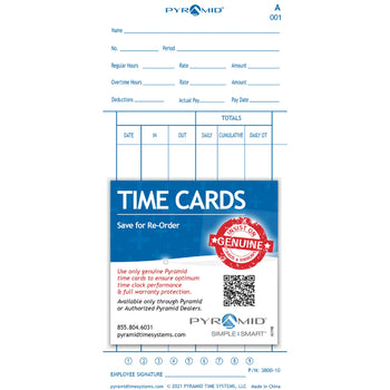 Pyramid Time Systems Pyramid Model 3800 Auto Totaling Time Clock Time Cards - 100 Pack | staples.ca
