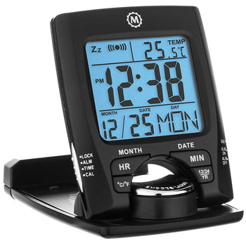 Marathon Travel Alarm Clock with Calendar & Temperature, Black | staples.ca