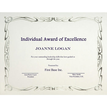 St. James Elite Bond Certificates, White Linen with Deco Silver Foil ...
