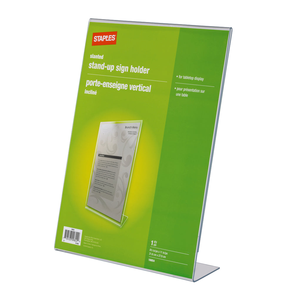 Staples Slanted Acrylic Desktop Sign Holders, 8 1/2" x 11", 4 Pack ...