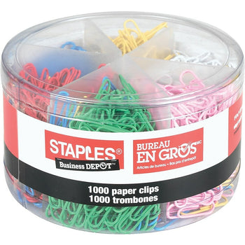 Staples #1 Size Vinyl-Coated Paper Clips - Assorted Colours - 1000 Pack ...