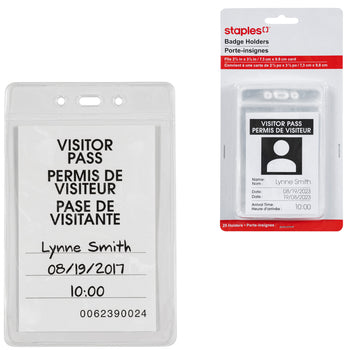 Staples Heavy-Duty Vertical Badge Holders - 2-7/8" x 3-7/8" - Clear ...
