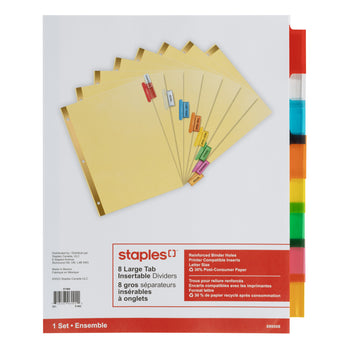 Staples Large Tab Insertable Dividers - 8 Tabs - Assorted Colours ...