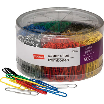Staples Jumbo Vinyl-Coated Paper Clips - Assorted Colours - 500 Pack ...