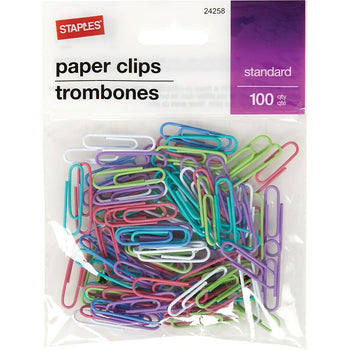 Staples Standard Vinyl-Coated Paper Clips - Assorted Fashion Colours ...